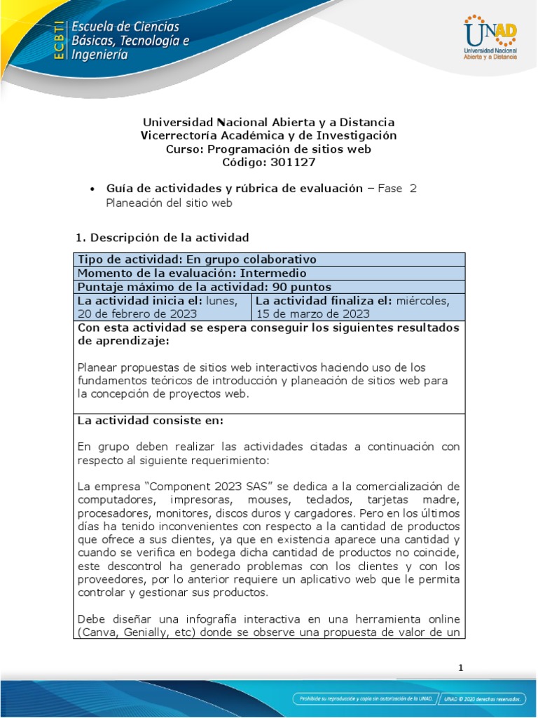 Guía de Actividades y Rúbrica de Evaluación - Unidad 1 - Fase 2 - Planeación Del Sitio Web | PDF ...