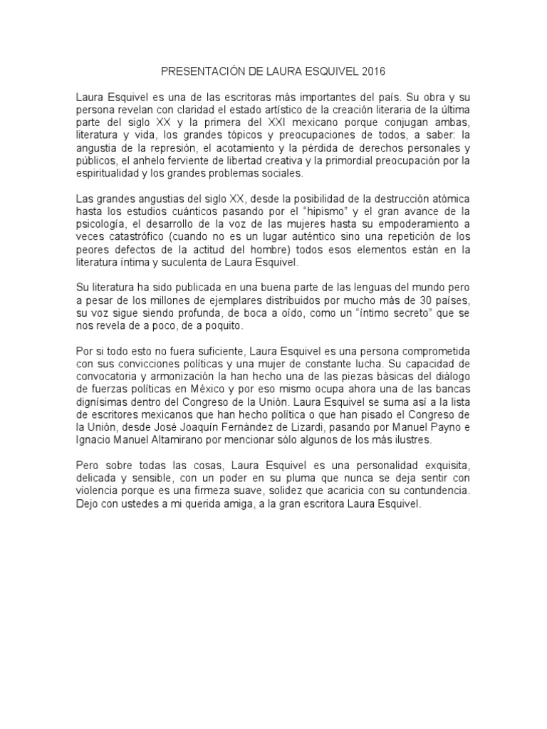 Presentación de Laura Esquivel 2016 | PDF
