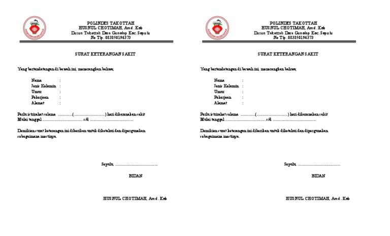 Surat Keterangan Sakit Polindes Takottah | PDF