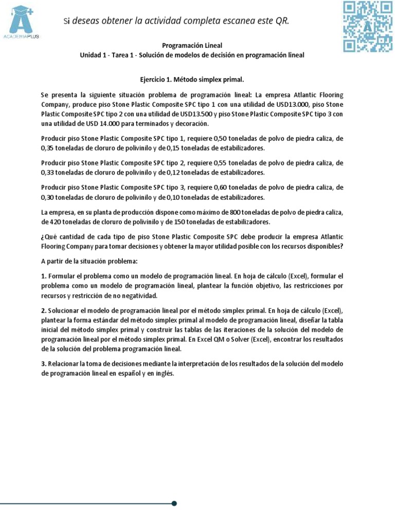 Programación Lineal, Tarea 1 - Solución de Modelos de Decisión en Programación Lineal, 2023-1 ...