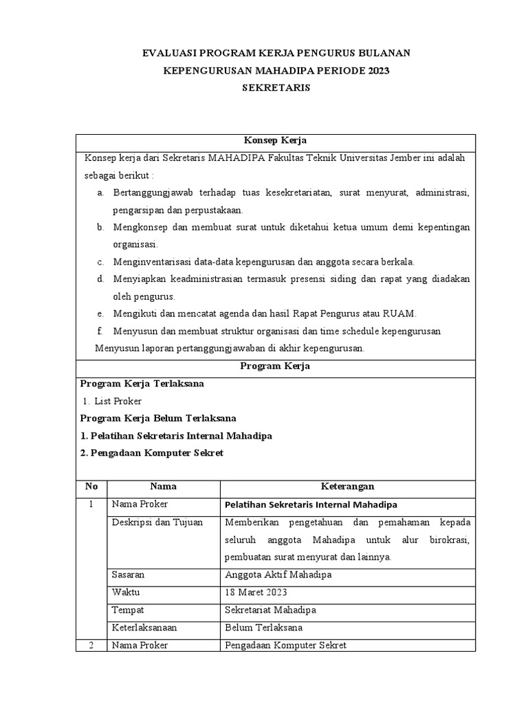 Proker Sekretaris 2023 | PDF