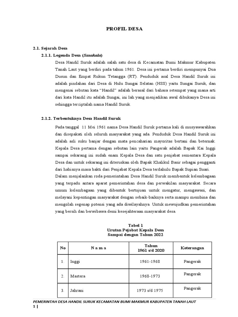 gambaran umum profil Desa Handil Suruk 2022.docx | PDF