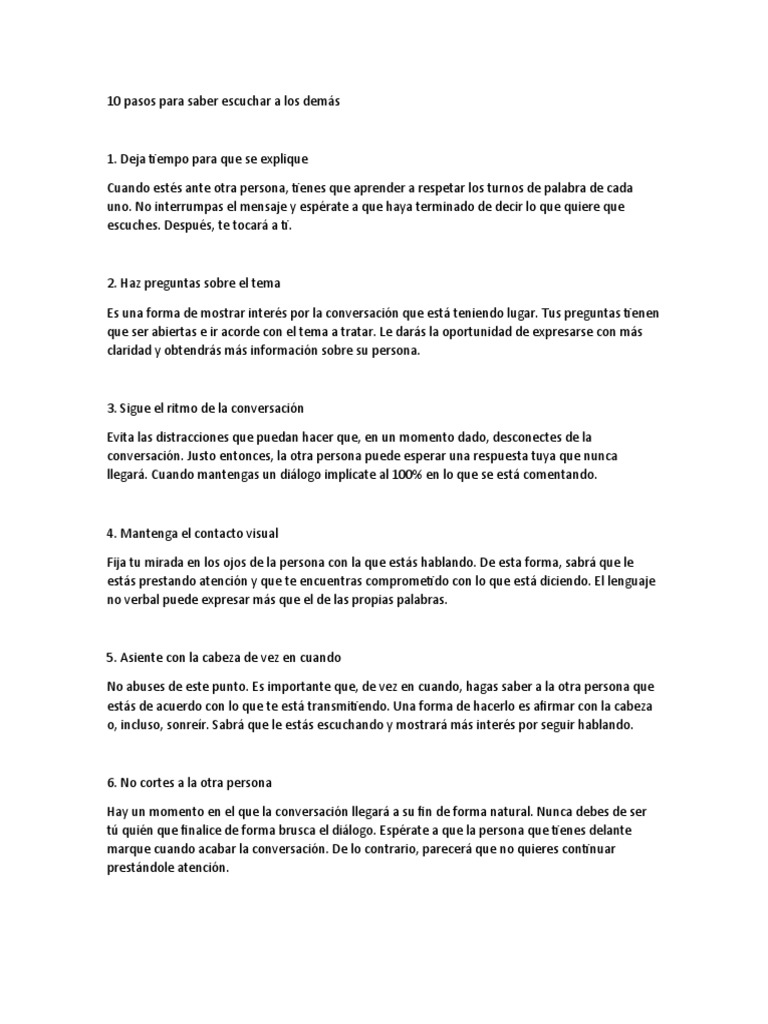 10 pasos para saber escuchar a los demás | PDF 10 pasos para saber escuchar a los demás | PDF