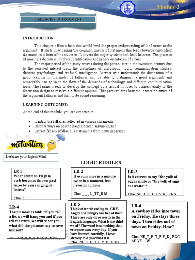 Module Transformative Educ.1 Fallacies Checked | PDF | Fallacy | Argument