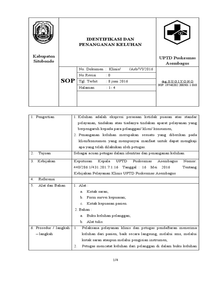 36.SOP IDENTIFIKASI DAN PENANGANAN KELUHAN PASIEN SIP | PDF