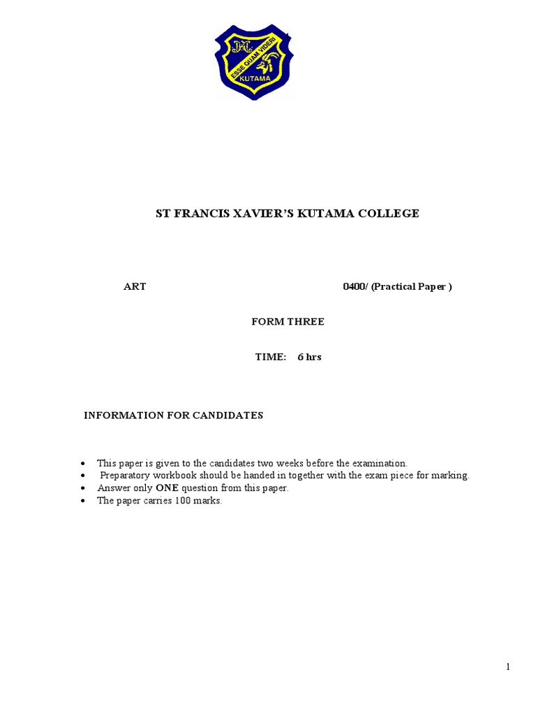 Art Exam Paper for Kutama College | PDF