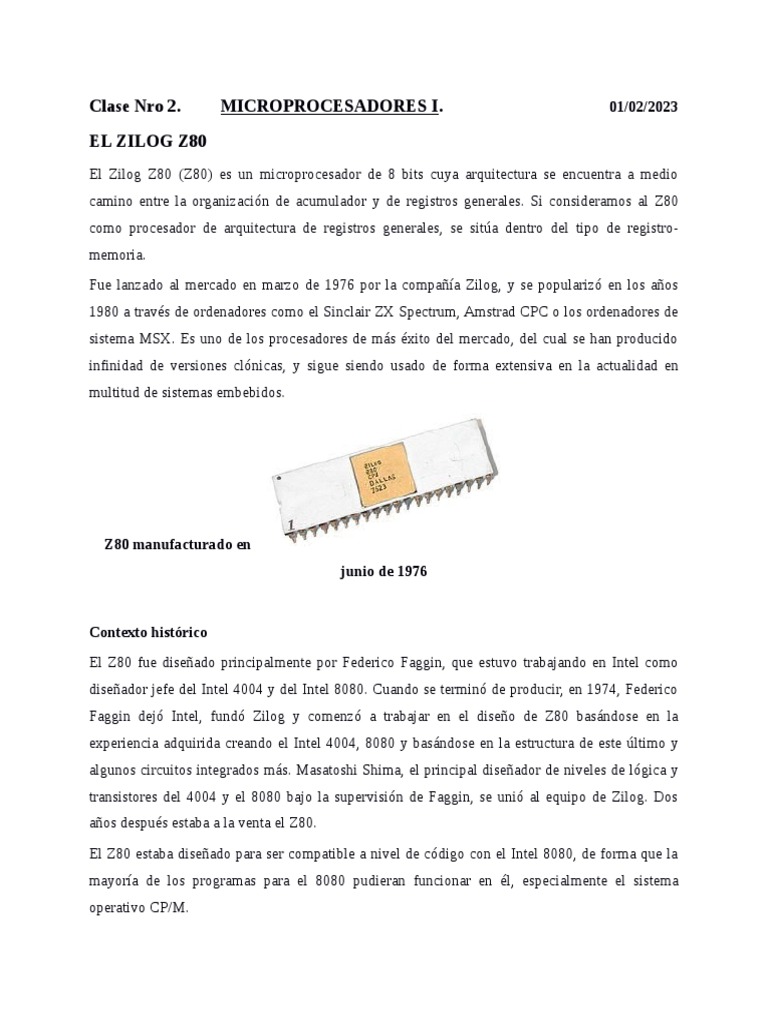 Clase Nro 2 Arquitectura Del Z80 | PDF | Unidad Central de ...