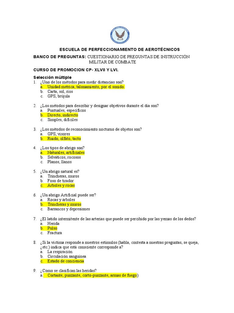Banco de Preguntas de Instruccion Militar de Combate | PDF | Montañas | Brújula