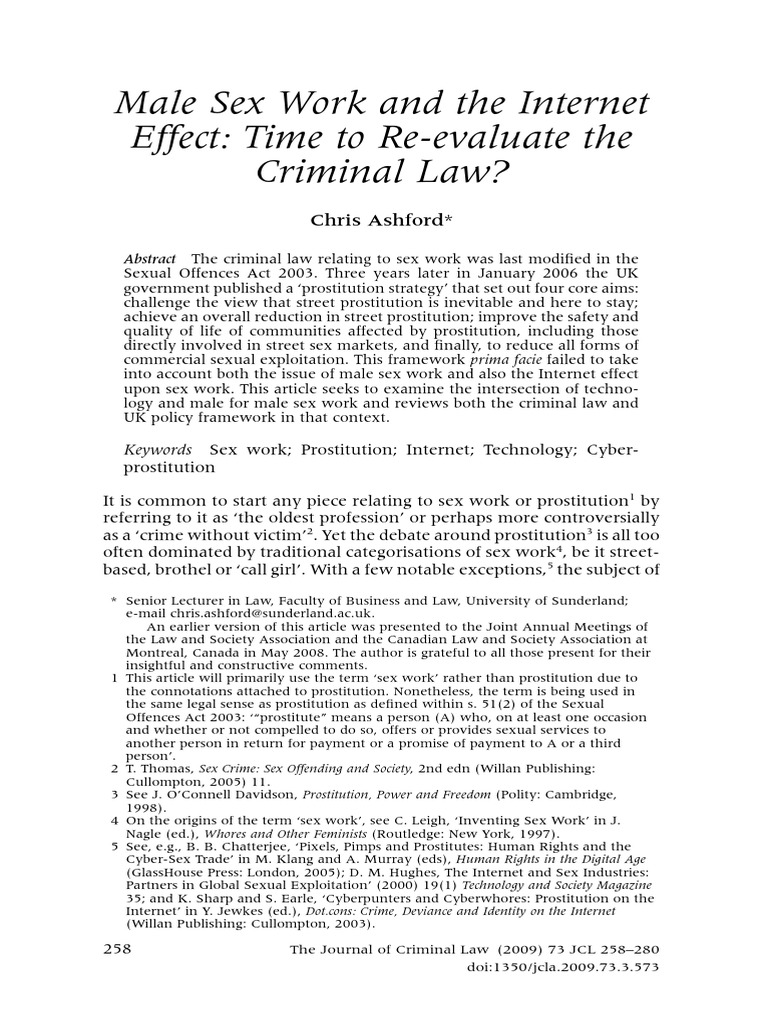 Male Sex Work And The Internet Time To Re Evaluate Criminal Law Pdf