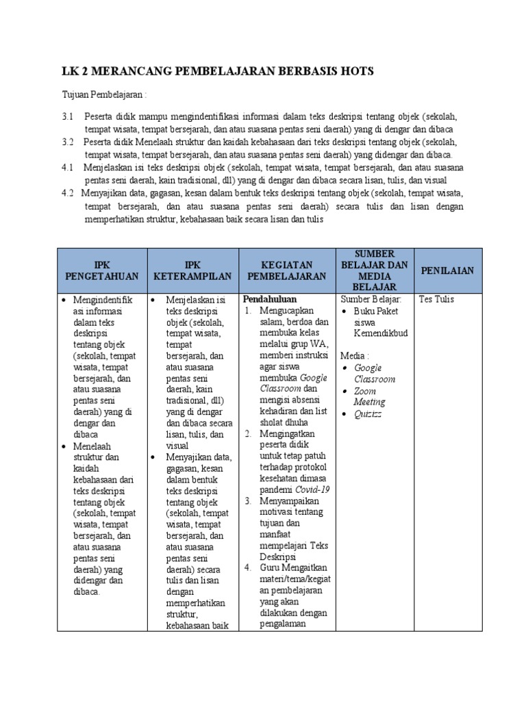Merancang Pembelajaran Berbasis Hots | PDF