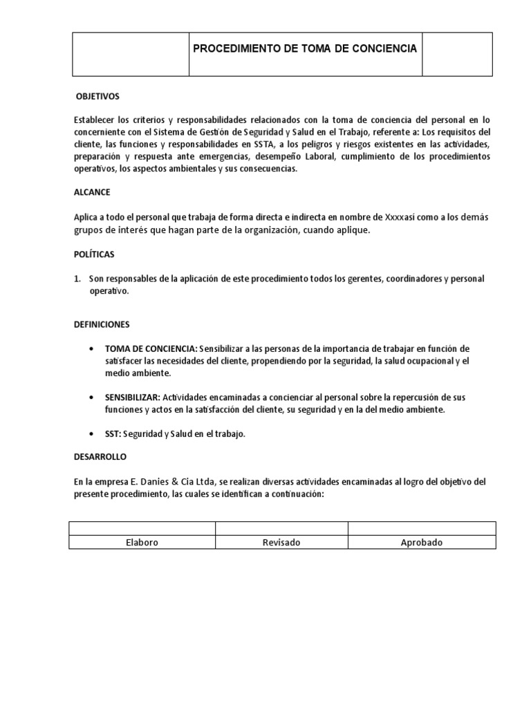 Procedimiento Toma de Conciencia | Descargar gratis PDF | Gestión de ... Procedimiento Toma de Conciencia | Descargar gratis PDF | Gestión de ...