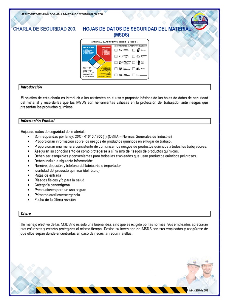 Charla de Seguridad 203. Hojas de Datos de Seguridad Del Material (MSDS) | PDF | Tecnología