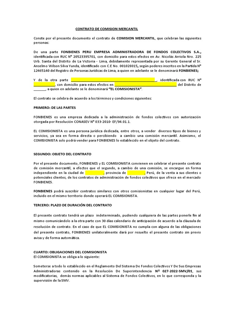 CONTRATO DE COMISIÓN MERCANTIL - MODELO (2).doc | PDF | Derecho privado ...