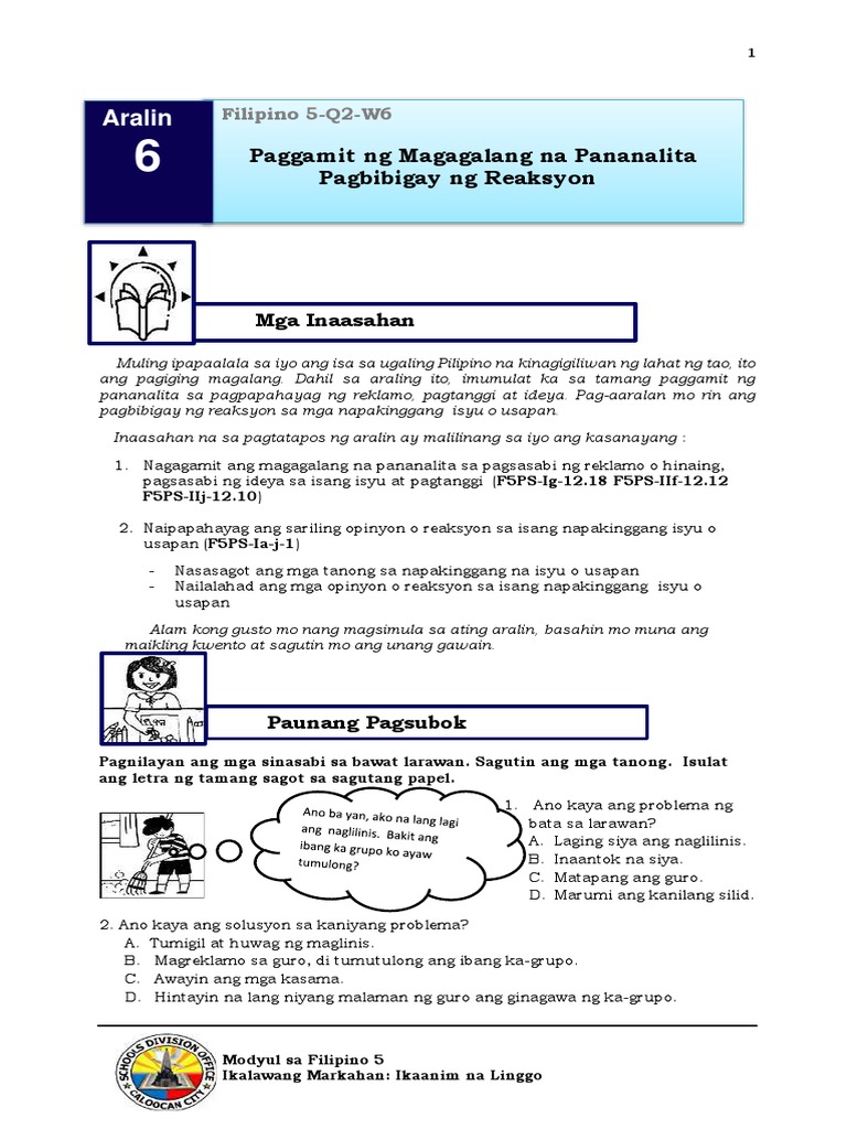Filipino 5 Q2 Week 6 | PDF