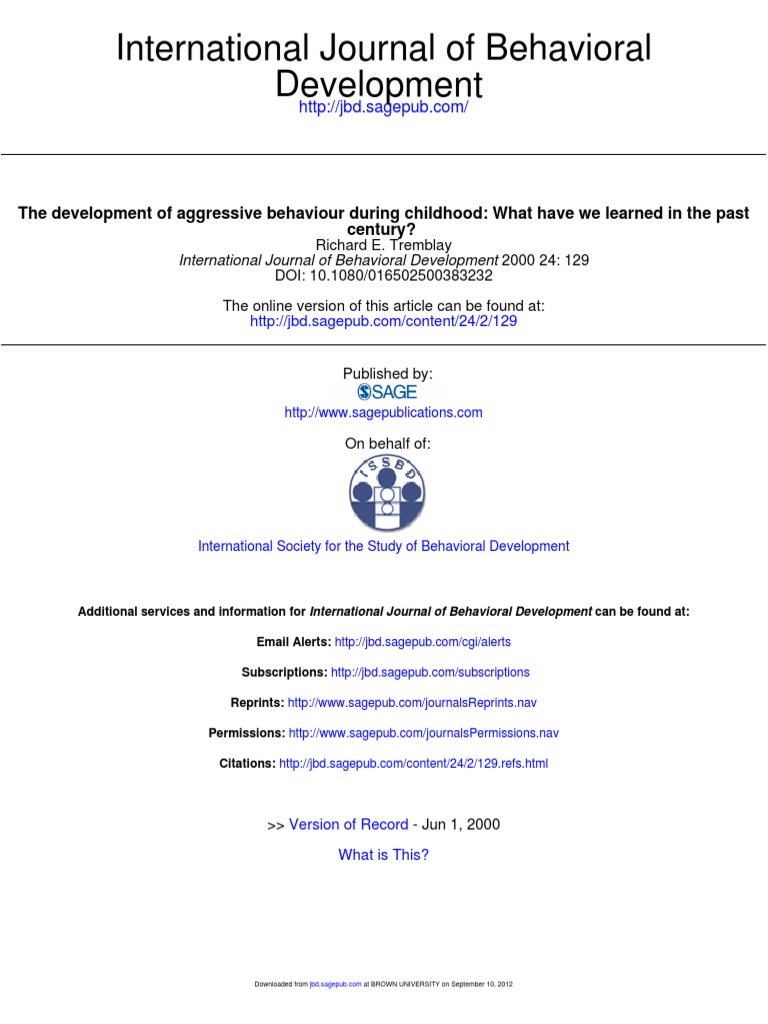 The Development of Aggressive Behavior During Childhood | PDF ...