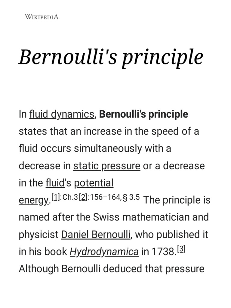 Bernoulli's Principle - Wikipedia PDF | PDF | Fluid Dynamics | Lift (Force)