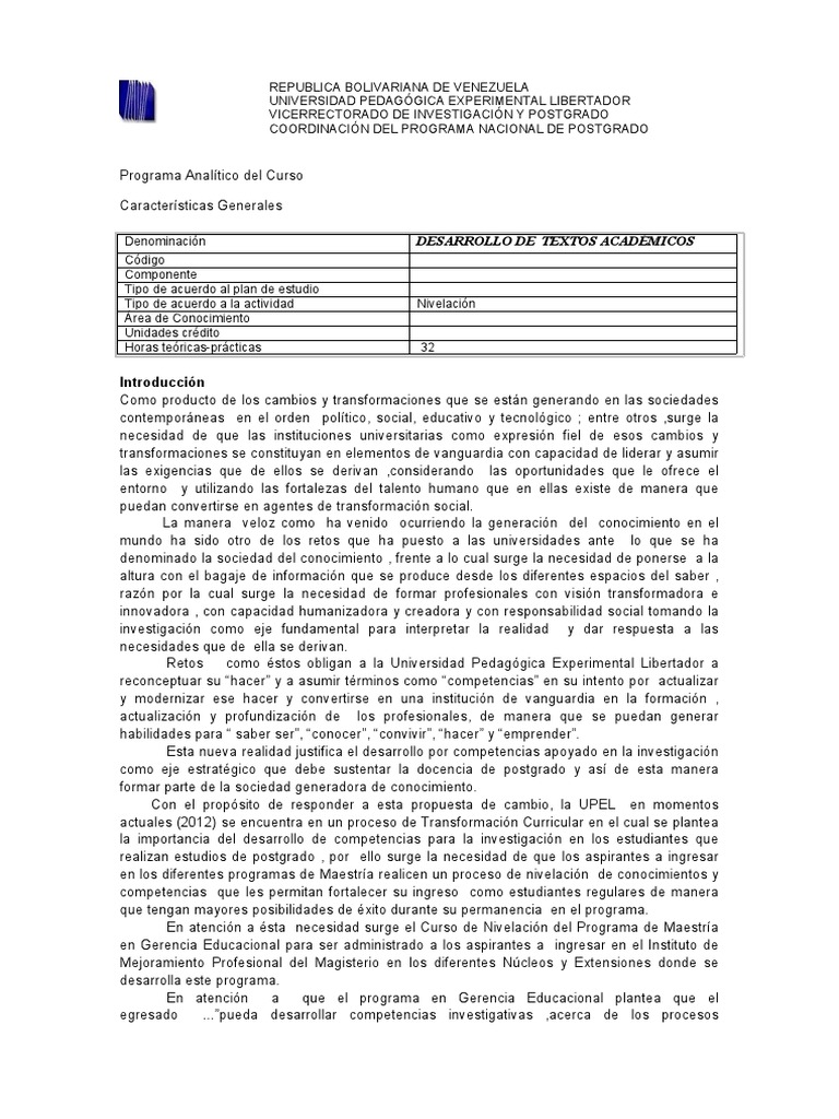 Upel Programa Oficial | PDF | Evaluación | Conocimiento