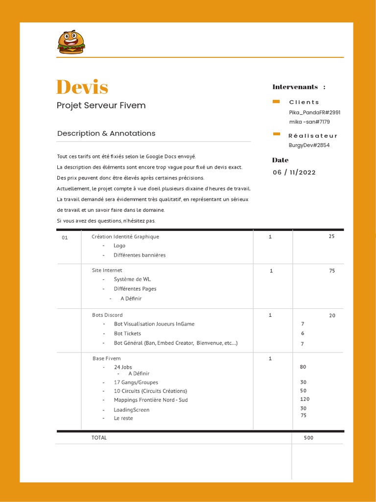 Devis pour projet Serveur Fivem | PDF | Informatique