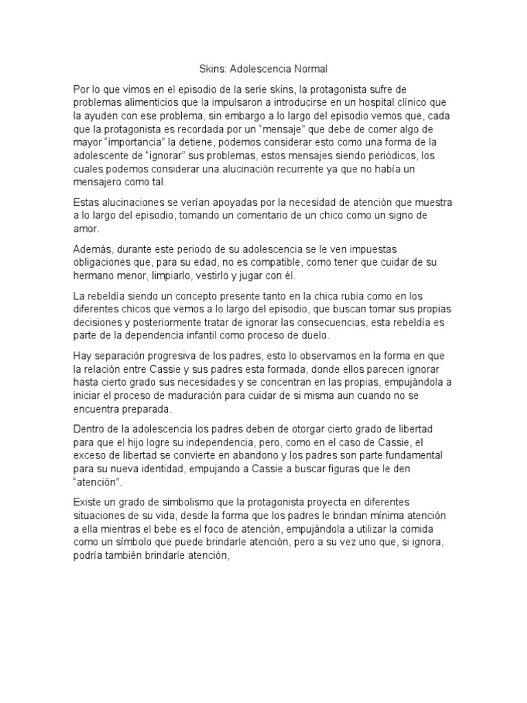 Adolescencia y Rebeldía en Skins | PDF