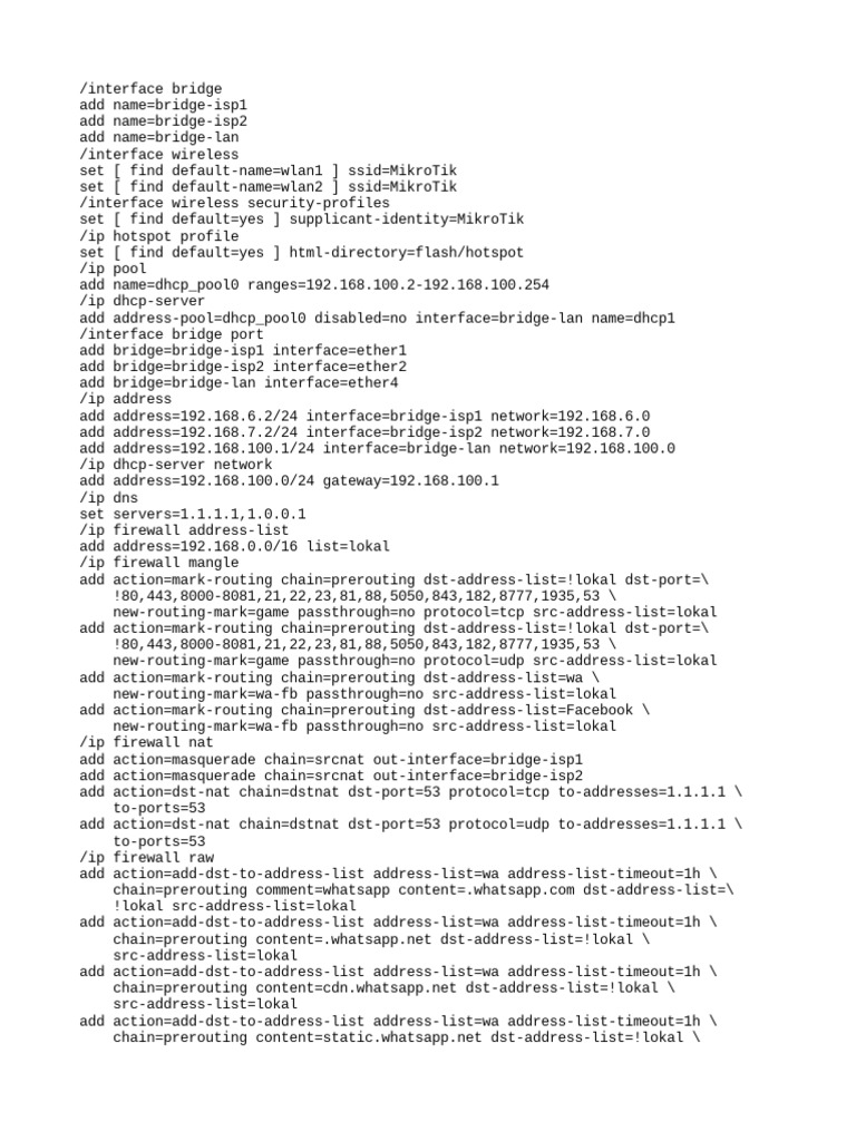 Setting Mikrotik Pisah Traffik Game WA FB Umum Full Script | PDF | Data Transmission | Network ...