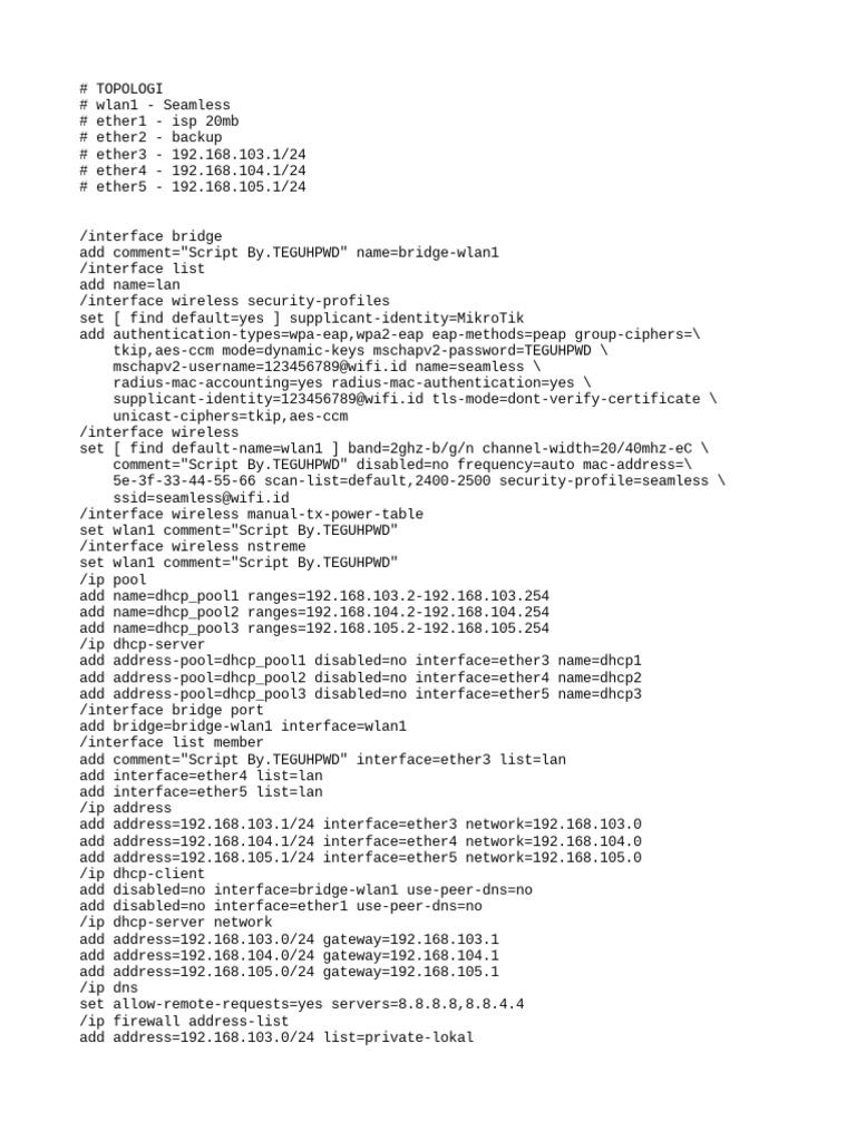 Script Gabung 2 ISP Seamless Dan Indihome Mikrotik LoadBalance PCC | PDF | Ip Address | Computer ...
