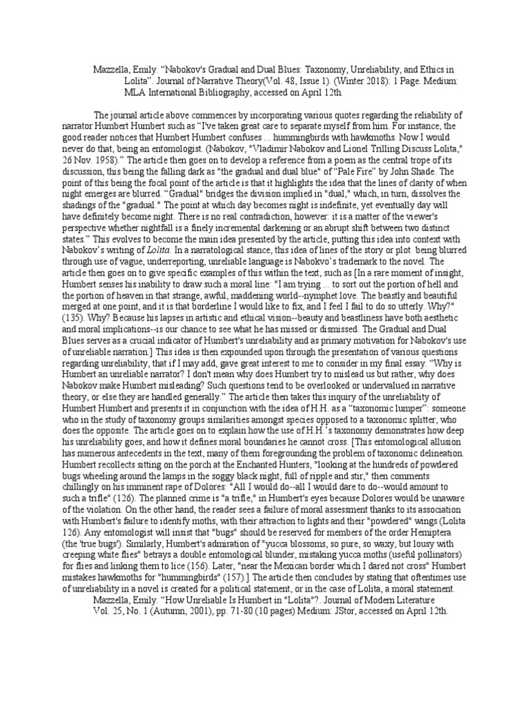 Annotated Bibliography Example | PDF | Lolita