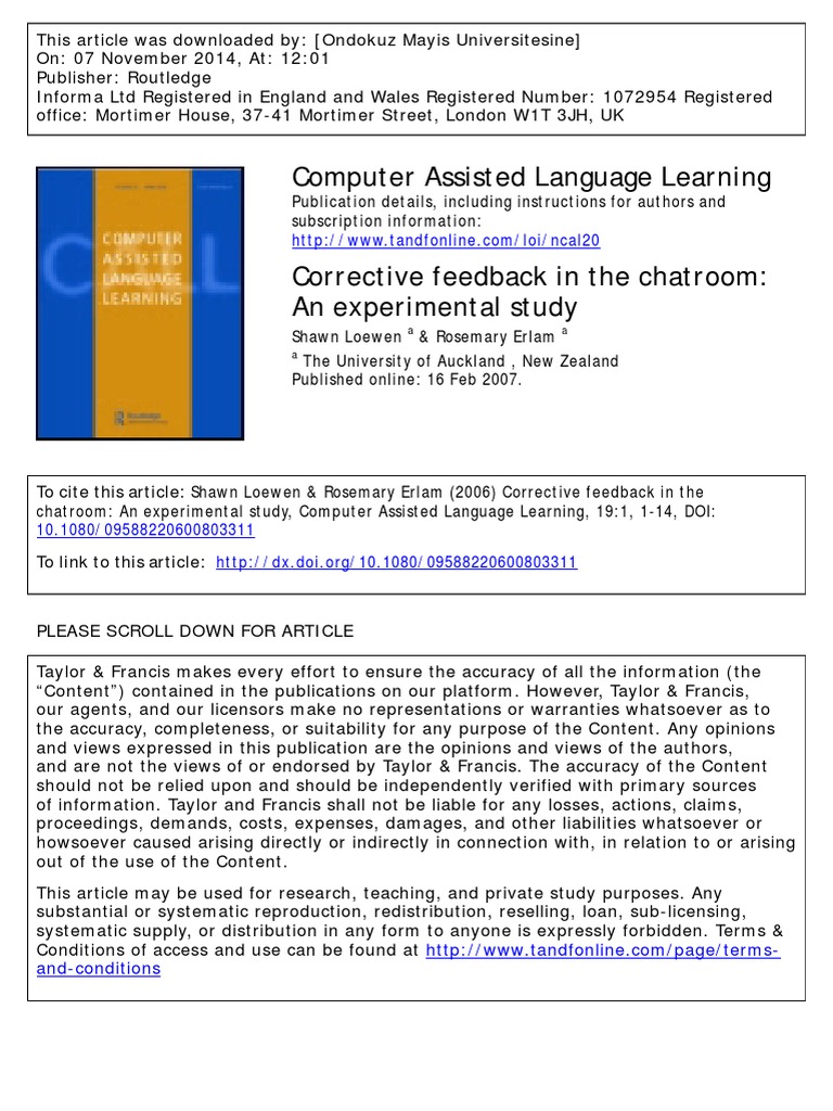 Shawn Loewen & Rosemary Erlam (2006) | PDF | Computer Mediated ...