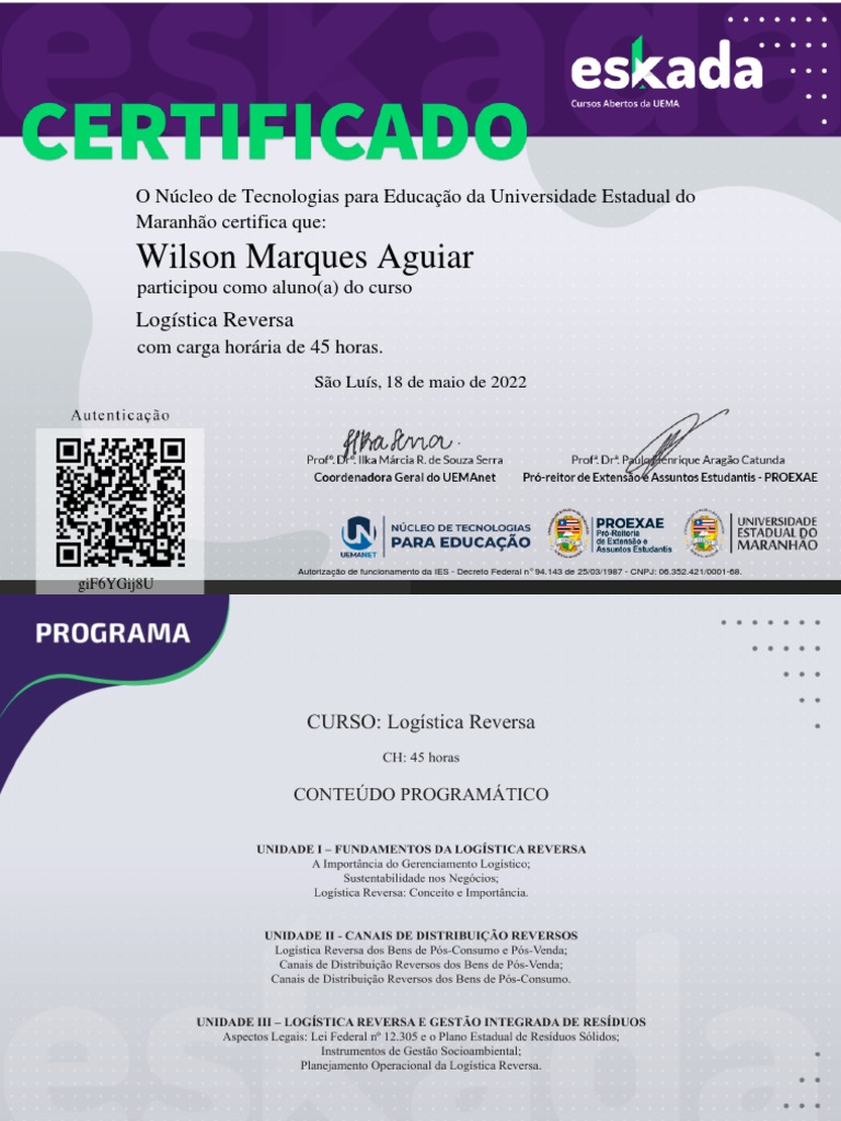 Certificado curso Logística Reversa | PDF