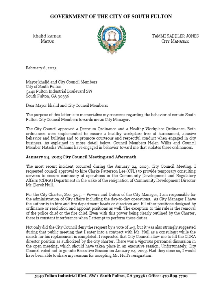 Letter To Mayor and City Council Members 2 7 2023 | PDF | Bullying | Harassment