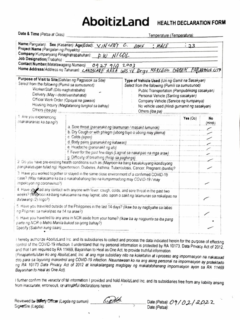 Health Declaration Form | Download Free PDF | Common Cold | Cough