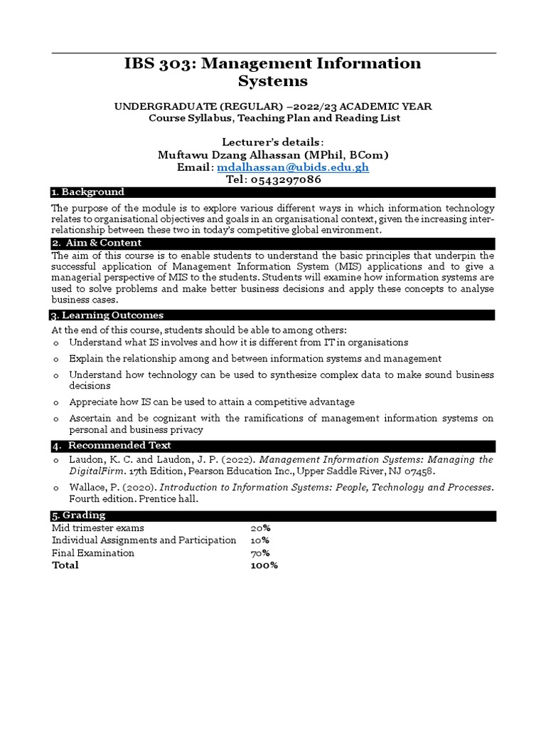 IBS 303 - MIS Course Outline | PDF | Customer Relationship Management ...