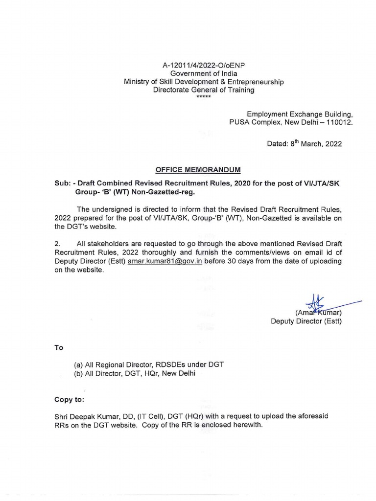 C&R Rule of Vocational Instructor Post GOI | PDF