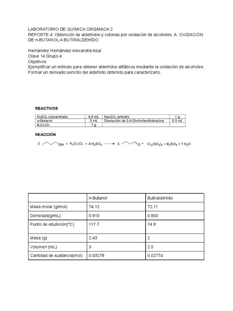 Oxidación de N-Butanol | PDF | Aldehído | Ciencias fisicas