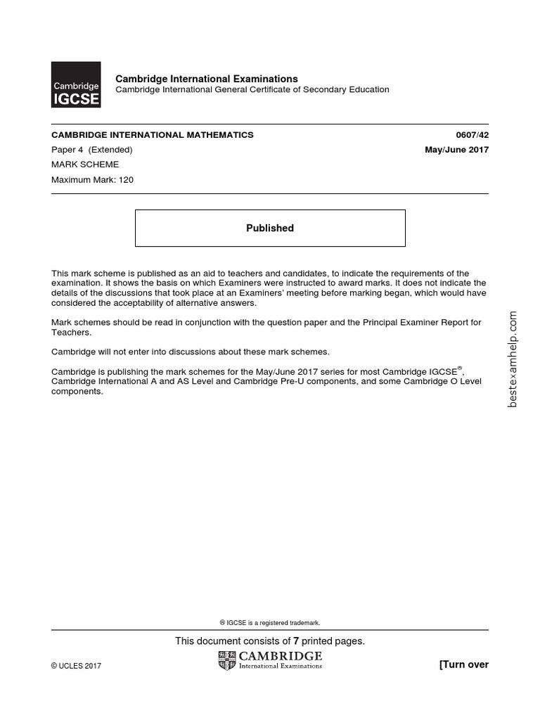 Math IGCSE Mark Scheme | PDF | Mathematics