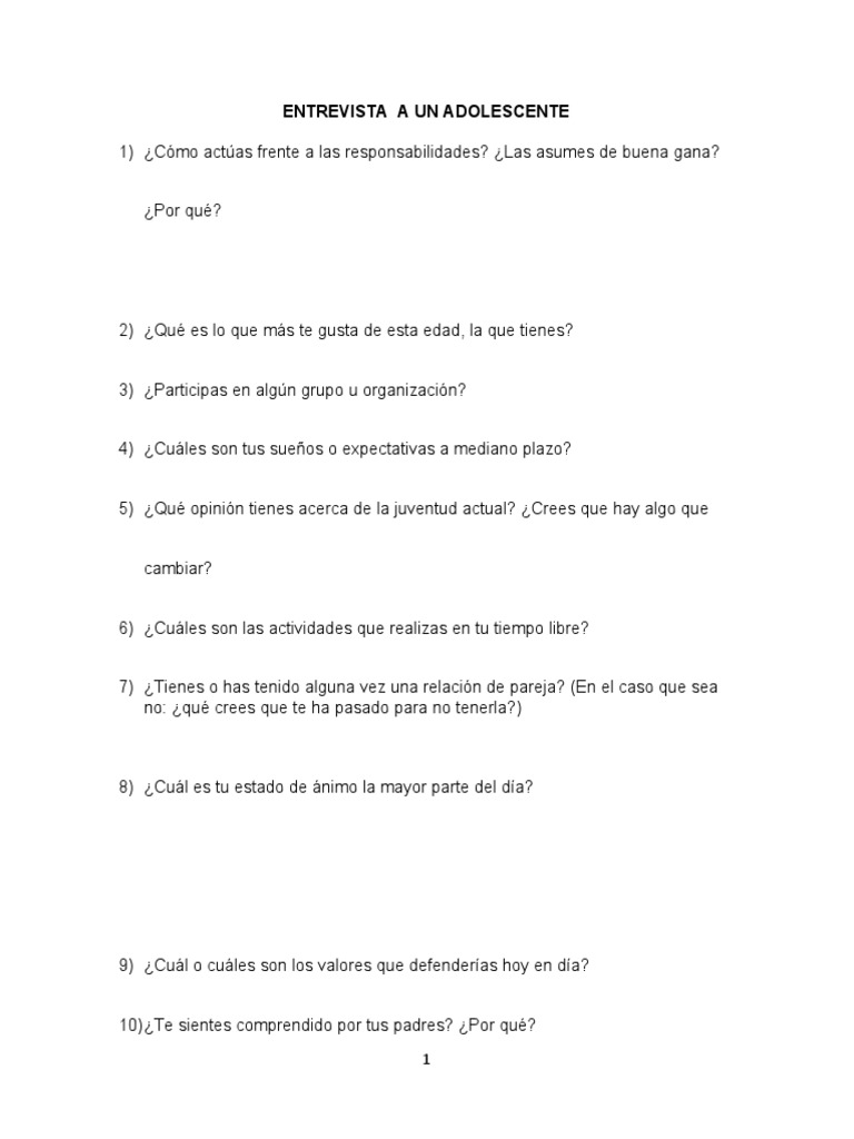 ENTREVISTA A UN ADOLESCENTE | PDF