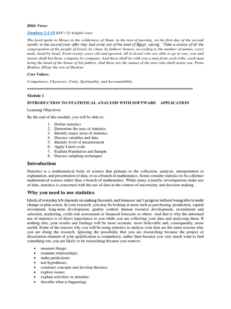 Module 1 Statistics | PDF | Sampling (Statistics) | Statistics