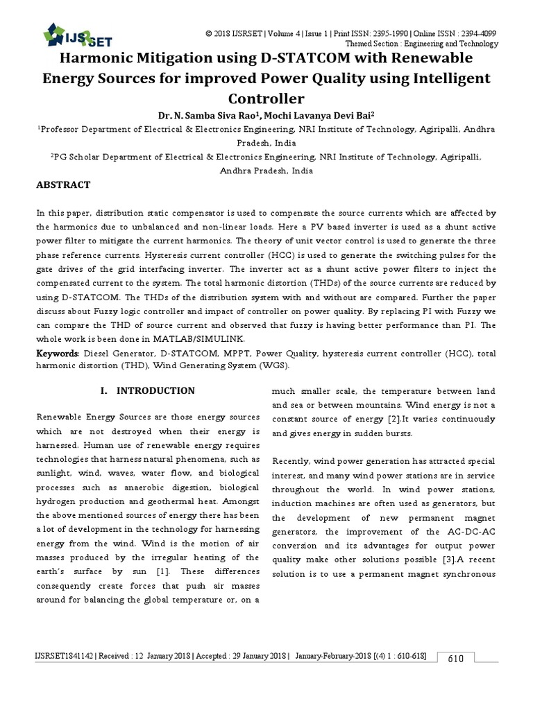 Harmonic Mitigation Using D STATCOM With | PDF | Power Inverter | Electric Power