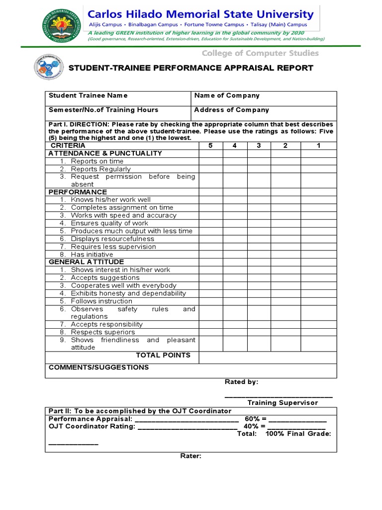 Student Trainee Performance Appraisal Report | PDF | Career & Growth