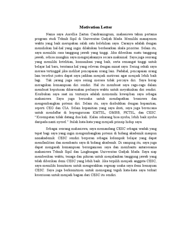 Cesc - Motivation Letter | PDF