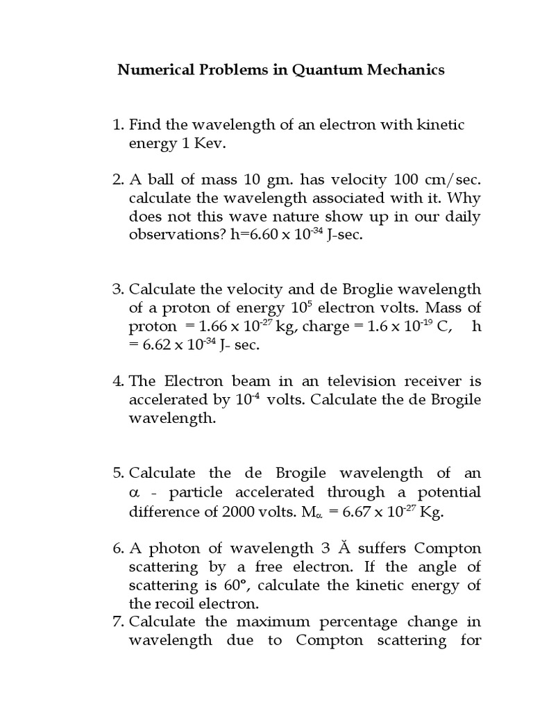 Quantum Mechanics Numerical Problems | PDF | Electron | Electronvolt