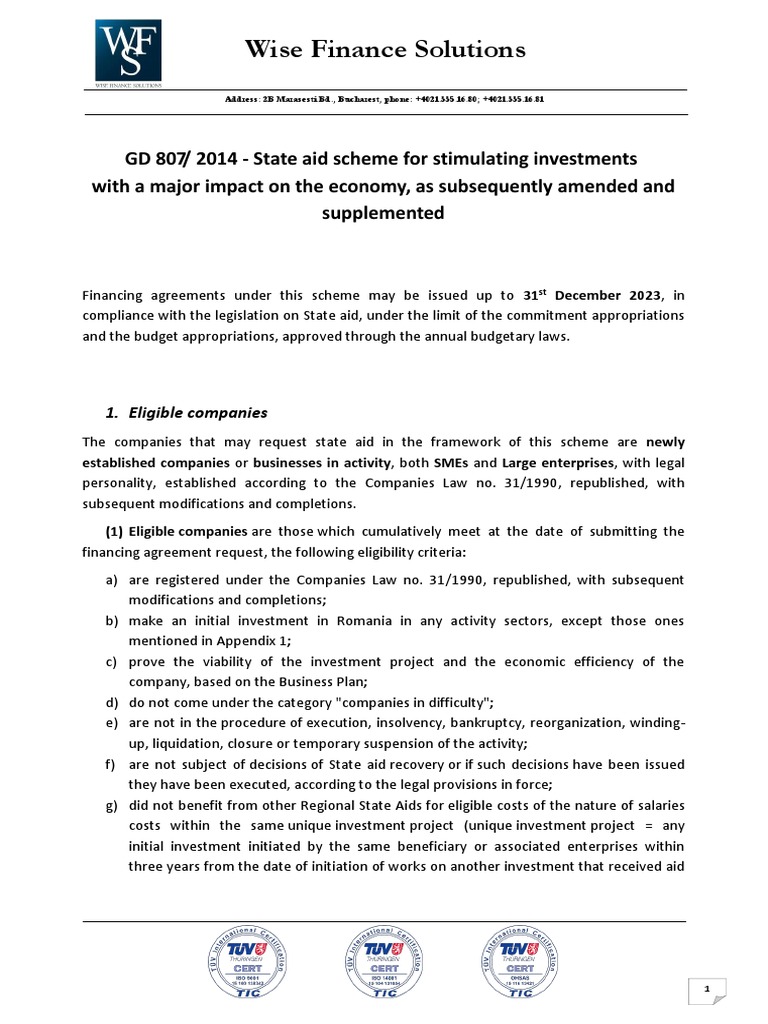 Presentation GD 807 State Aid For Investments | PDF | Mining | Investing