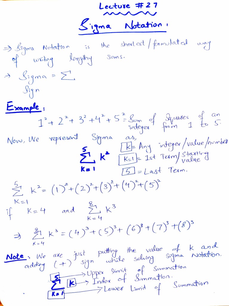 An Analysis of Sigma Notation: Examples of Summation, Upper and Lower ...