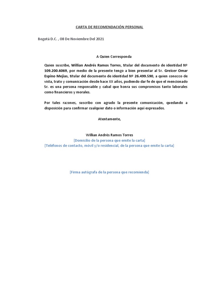 2 2 Modelo de Carta de Recomendacion Personal - 16 | PDF