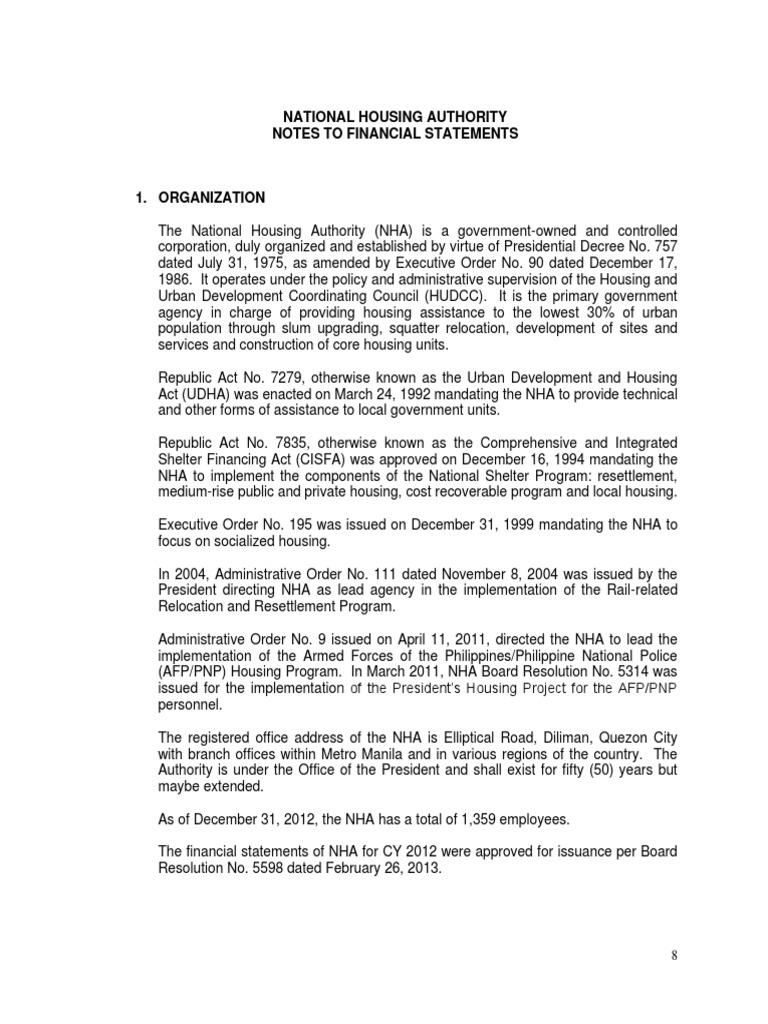 NHA Notes To FS 2012 | Download Free PDF | Depreciation | Financial ...