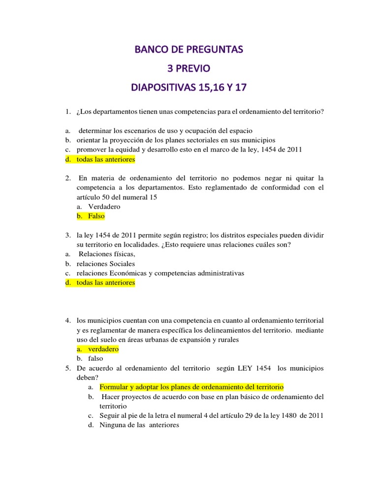 3 Previo BANCO DE PREGUNTAS | PDF | Nación | Educación de la primera infancia