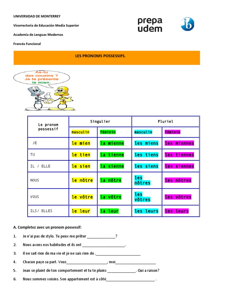 Tableau des pronoms possessifs en espagnol | PDF | Échecs | Théorie ...