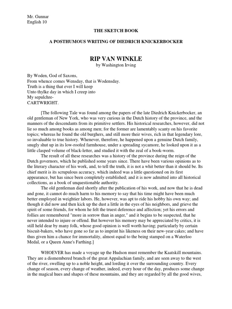 Rip Van Winkle Text | PDF