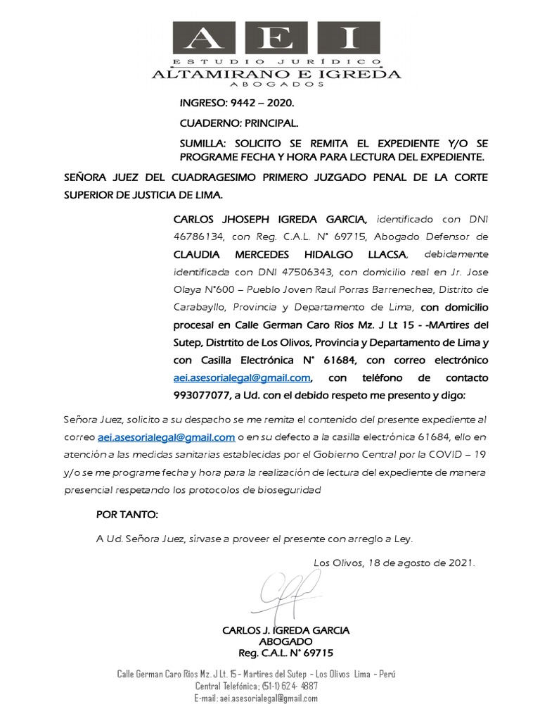 Solicito Se Remita El Expediente o Se Programe Fecha y Hora para ...