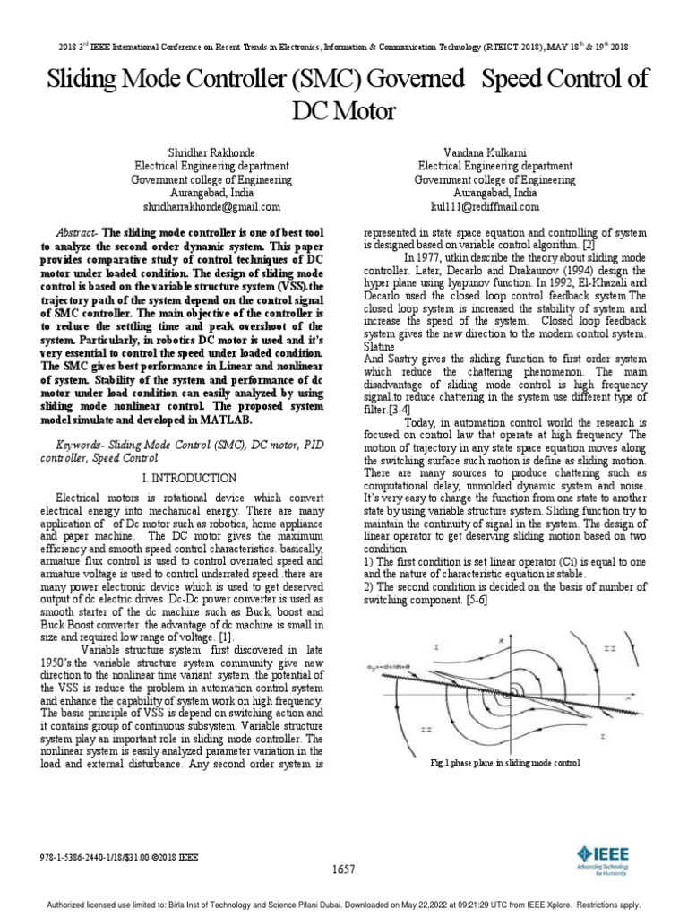 Sliding Mode Controller SMC Governed Speed Control of DC Motor | PDF ...