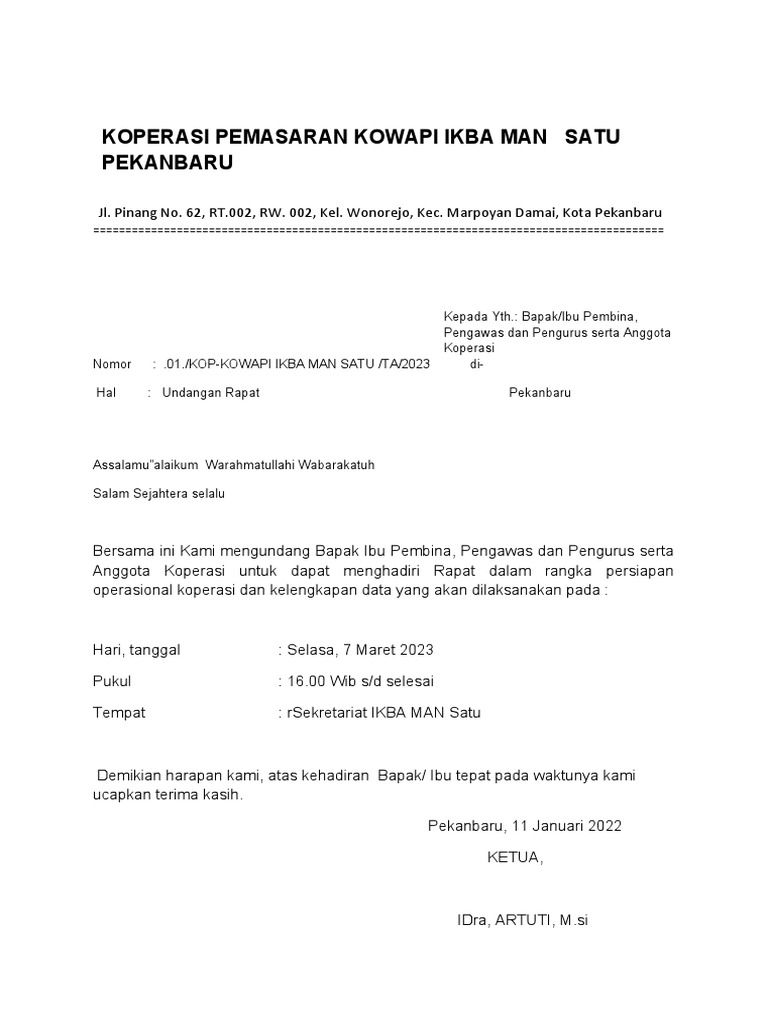 Undangan Rapat Koperasi KOWAPI Maret 2023 | PDF | Pengelolaan Keuangan ...